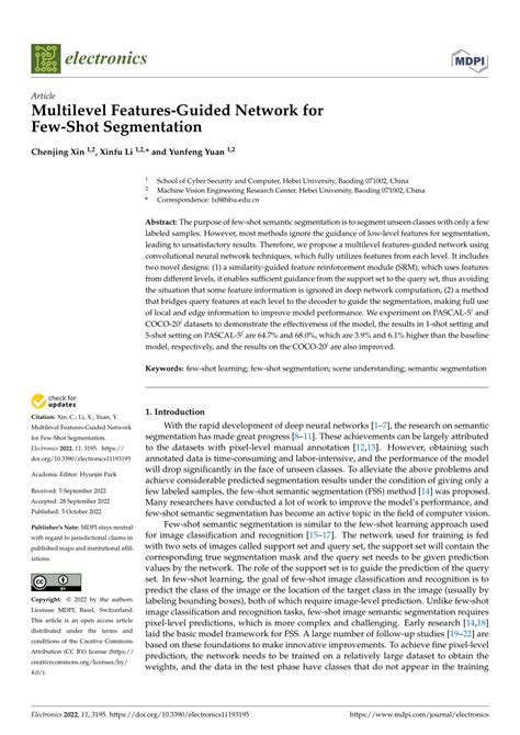 Pdf Multilevel Features Guided Network For Few Shot Segmentation