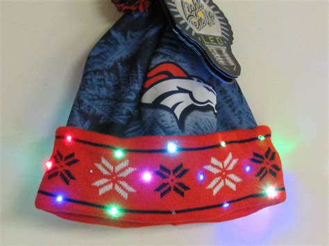 Denver Broncos Nfl Color Led Light Up Winter Cuffed Pom Beanie Hat Cap