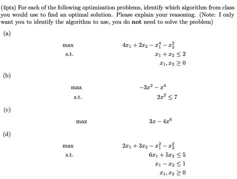 Solved 4pts For Each Of The Following Optimization