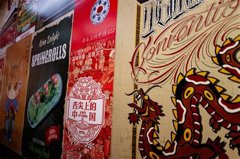 Colorful Posters Featuring Asian Artwork And Vibrant Illustrative Designs Editorial Stock Image