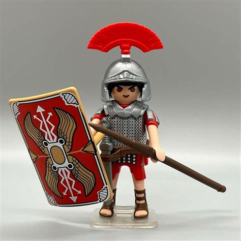 Playmobil Roman Soldier Male Warrior Brown Hair Silver Armor Helmet