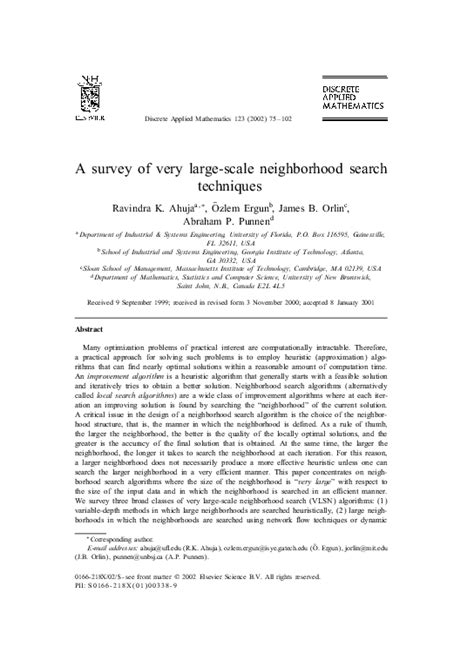 Pdf A Survey Of Very Large Scale Neighborhood Search Techniques