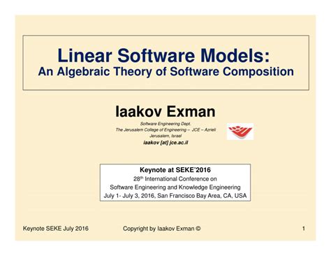 Pdf Linear Software Models An Algebraic Theory Of Software Composition Keynote At Seke2016
