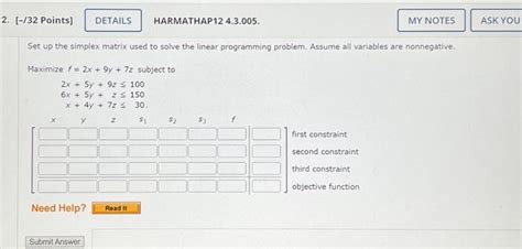 Solved Set Up The Simplex Matrix Used To Solve The Linear