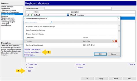 view or create memoq shortcuts cheat sheets