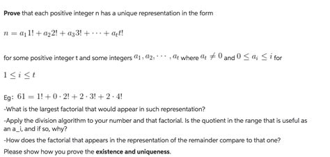Prove That Each Positive Integer N Has A Unique Chegg