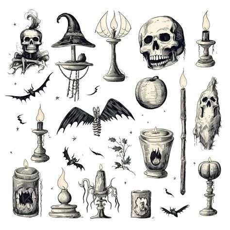 할로윈의 다양한 속성 세트 손으로 그린 그림 관 할로윈 사탕 Png 일러스트 및 이미지 에 대한 무료 다운로드 Pngtree