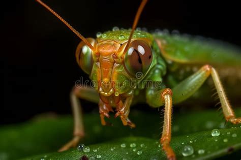 Grasshopper On A Green Leaf Generative Ai Stock Illustration Illustration Of White