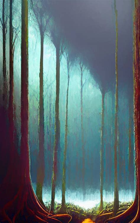 Fantasy Lanscape With A Haunted Forest Abstract Digital Art Stock