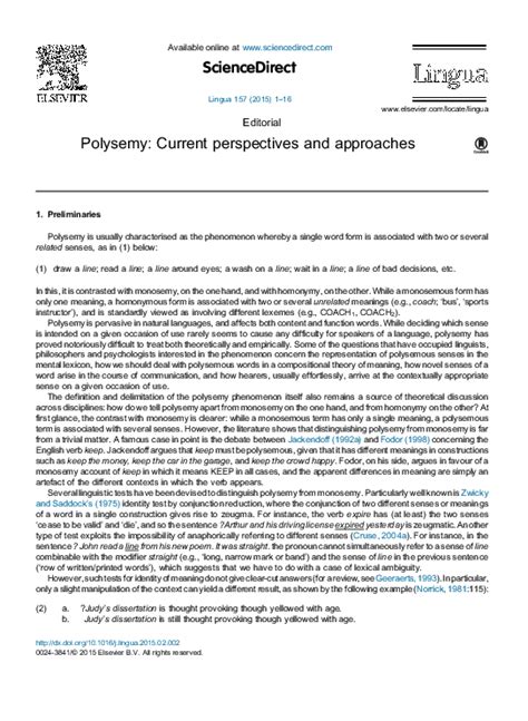 Pdf Polysemy Current Perspectives And Approaches