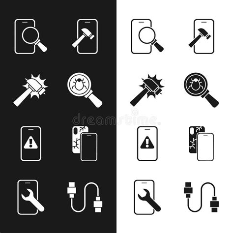 Set System Bug Hammer Phone Repair Service Mobile With Broken Screen