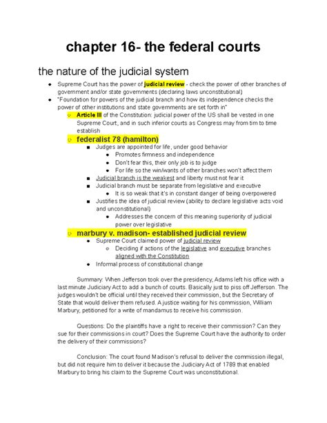 Ch 16 Notes The Federal Courts Chapter 16 The Federal Courts The Nature Of The Judicial