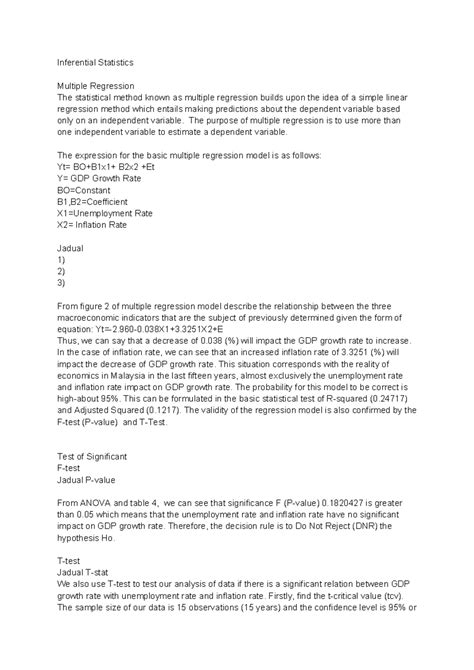 Inferential Statistic Assignment Inferential Statistics Multiple Regression The Statistical