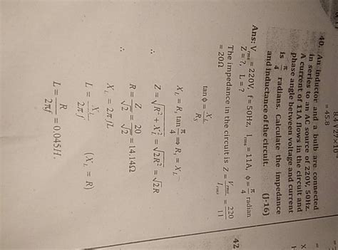 An Inductor And A Bulb Are Connected In Series To An Ac Source Of 220 Ma