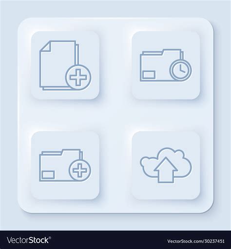 Set Line Add New File Document Folder With Clock Vector Image