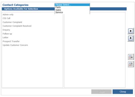 crm dealer parameters contacts tab contact reasons pinewood