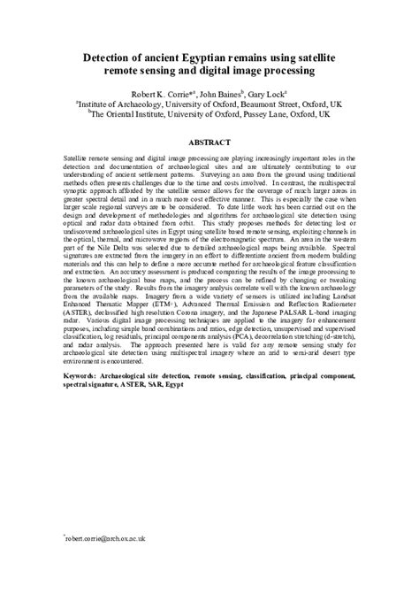Pdf Detection Of Ancient Egyptian Remains Using Satellite Remote Sensing And Digital Image