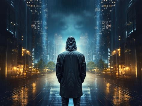 Premium Photo Image With A Hacker From Back Wearing A Hooded Sweatshirt On One Side And A