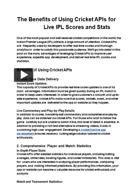 The Benefits Of Using Cricket Apis For Live Ipl Scores And Stats Presentation Free To Download