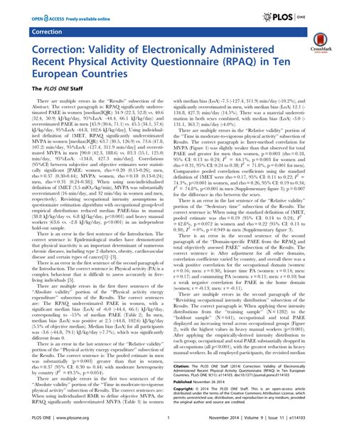 Pdf Erratum Validity Of Electronically Administered Recent Physical Activity Questionnaire