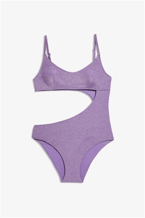 One Piece Swimsuit With Iridescent Side Cut Outs Sambaia Parme Etam
