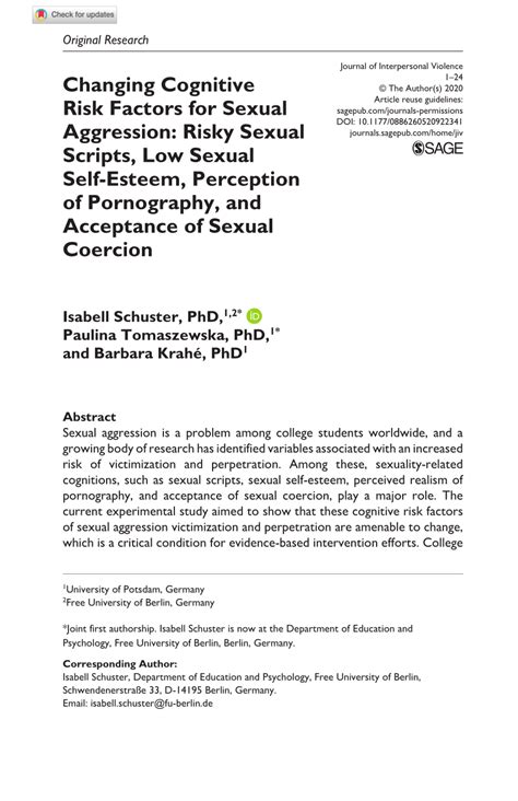 PDF Changing Cognitive Risk Factors For Sexual Aggression Risky Sexual Scripts Low Sexual