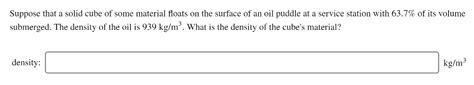 Solved Suppose That A Solid Cube Of Some Material Floats On Chegg Com