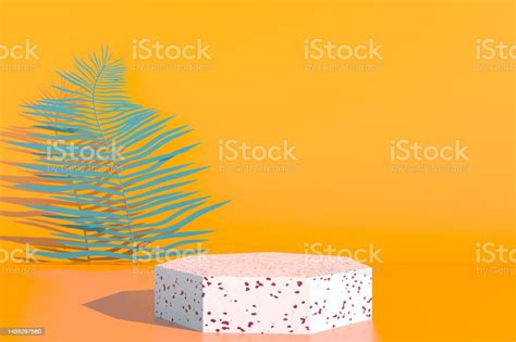 파스텔 배경에 잎으로 장식 된 제품 디스플레이 연단 3d 일러스트 배경 주제에 대한 스톡 사진 및 기타 이미지 배경 주제