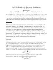 Physics Lab Report Pdf Lab III Problem Forces In Equilibrium Eilis Purath March