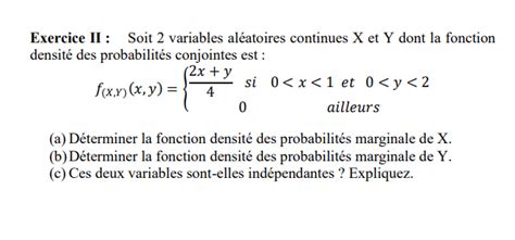 Solved Exercice II Soit 2 variables aléatoires Chegg com