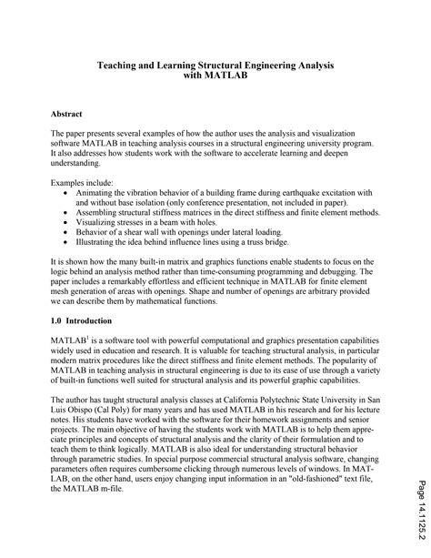 SOLUTION Teaching And Learning Structural Engineering Analysis With Matlab Studypool