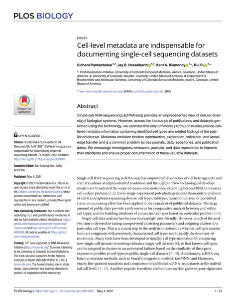 Pdf Cell Level Metadata Are Indispensable For Documenting Single Cell
