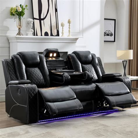 Power Reclining Sofa Couch With Wireless Charger 3 Seaters