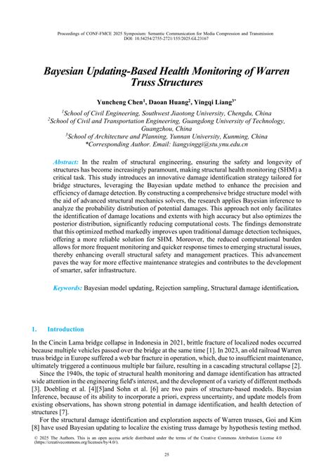 Pdf Bayesian Updating Based Health Monitoring Of Warren Truss Structures