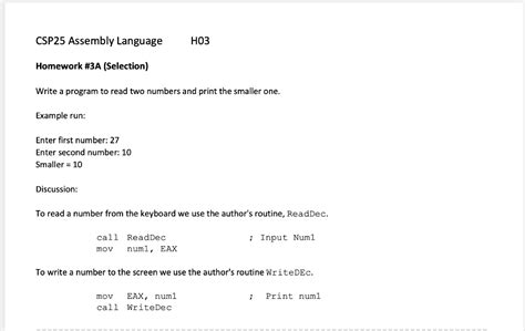 Solved Csp25 Assembly Language H03 Homework 3a Selection