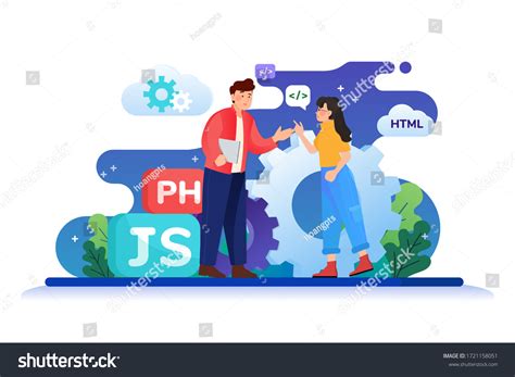Man Explaining Woman How Programming Language Stock Vector Royalty Free