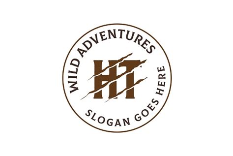 스크래치 효과 와 원형 씰 브라운 Ht 문자 템플릿 로고 디자인 갈고리 발톱에 대한 스톡 벡터 아트 및 기타 이미지 갈고리