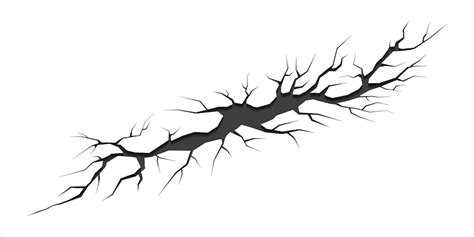 벽 균열 현실적인 손상된 콘크리트 3d 구멍 지상 표면 및 균열이 있는 길고 좁은 틈 바닥 표면의 거친 골절 그런지 질감 효과 벡터 지질학 토지 충돌 프리미엄 벡터