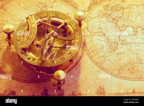 Old Compass Over Ancient Map Stock Photo Alamy