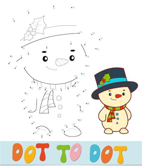 Dot To Dot 크리스마스 퍼즐입니다 점 게임을 연결합니다 눈사람 벡터 일러스트 레이 션 프리미엄 벡터