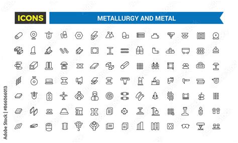 Metallurgy And Metal Icons Collection Outline Icons Pack Editable