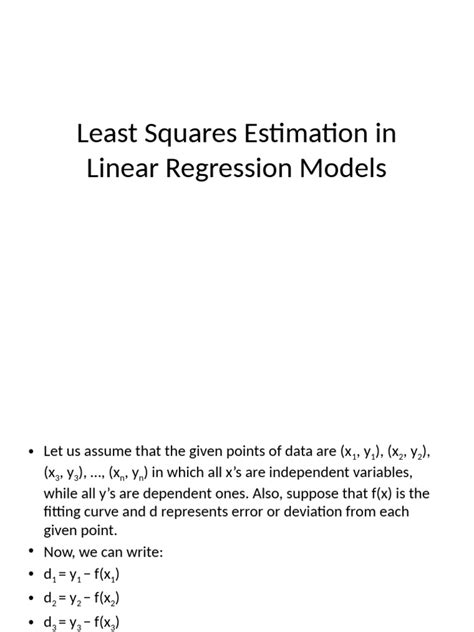 Least Squares Estimation In Linear Regression Models Pdf