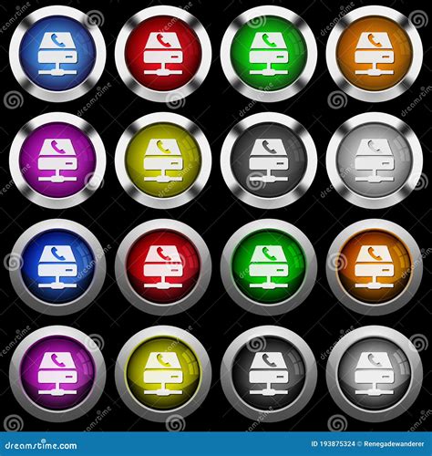 Voip Services White Icons In Round Glossy Buttons On Black Background Stock Illustration