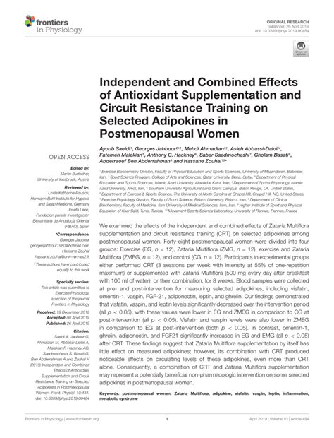 Pdf Independent And Combined Effects Of Antioxidant Supplementation And Circuit Resistance