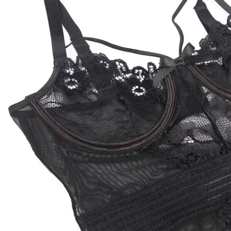 Black Lace Bodysuit Teddy Lingerie With Garters Leopard And Lace Australia