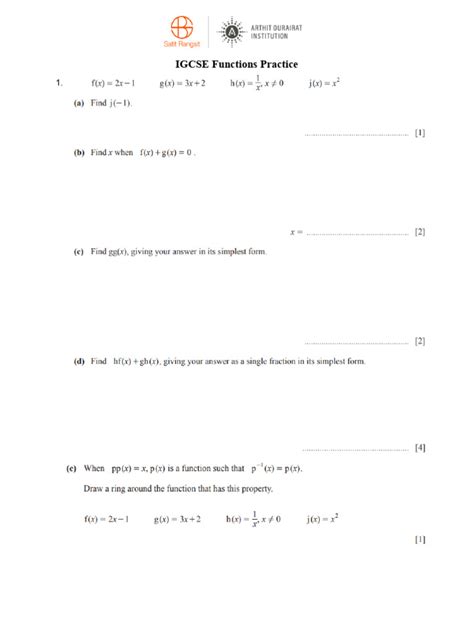 Igcse Functions Practice Pdf