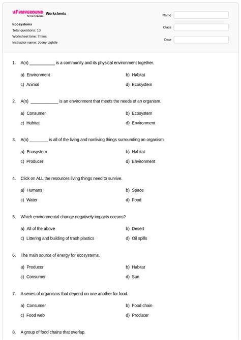 50 Ecosystems Worksheets For Grade 4 On Wayground Free And Printable