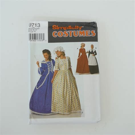 Vintage Simplicity Costume Sewing Pattern 9713 Uncut Colonial Pilgrim Woman Servant Misses Size