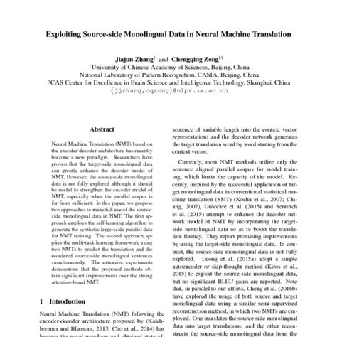 exploiting source side monolingual data in neural machine translation acl anthology