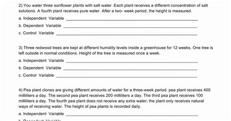 Experimental Design Worksheet Answer Key